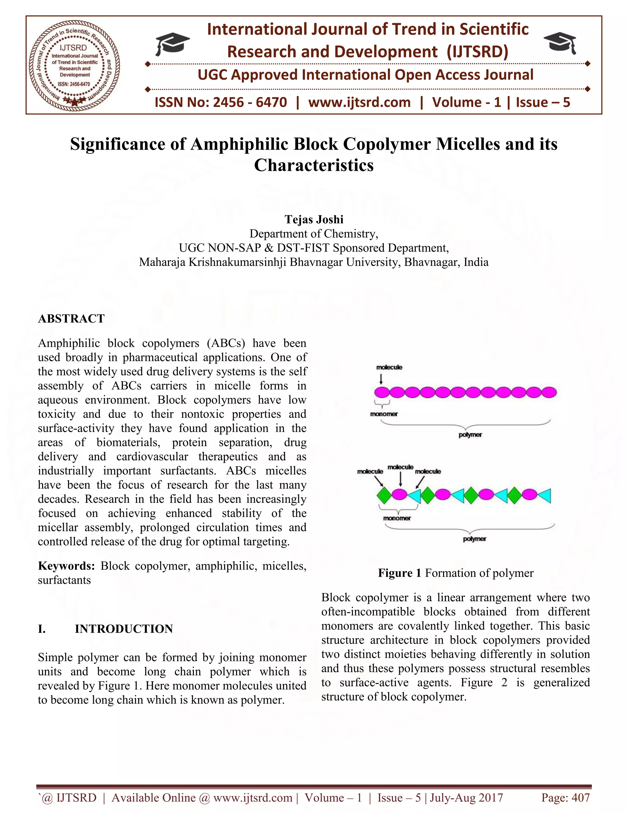 Significance of Amphiphilic Block Copolymer Micelles and its Characteristics | PDF | Chemistry ...