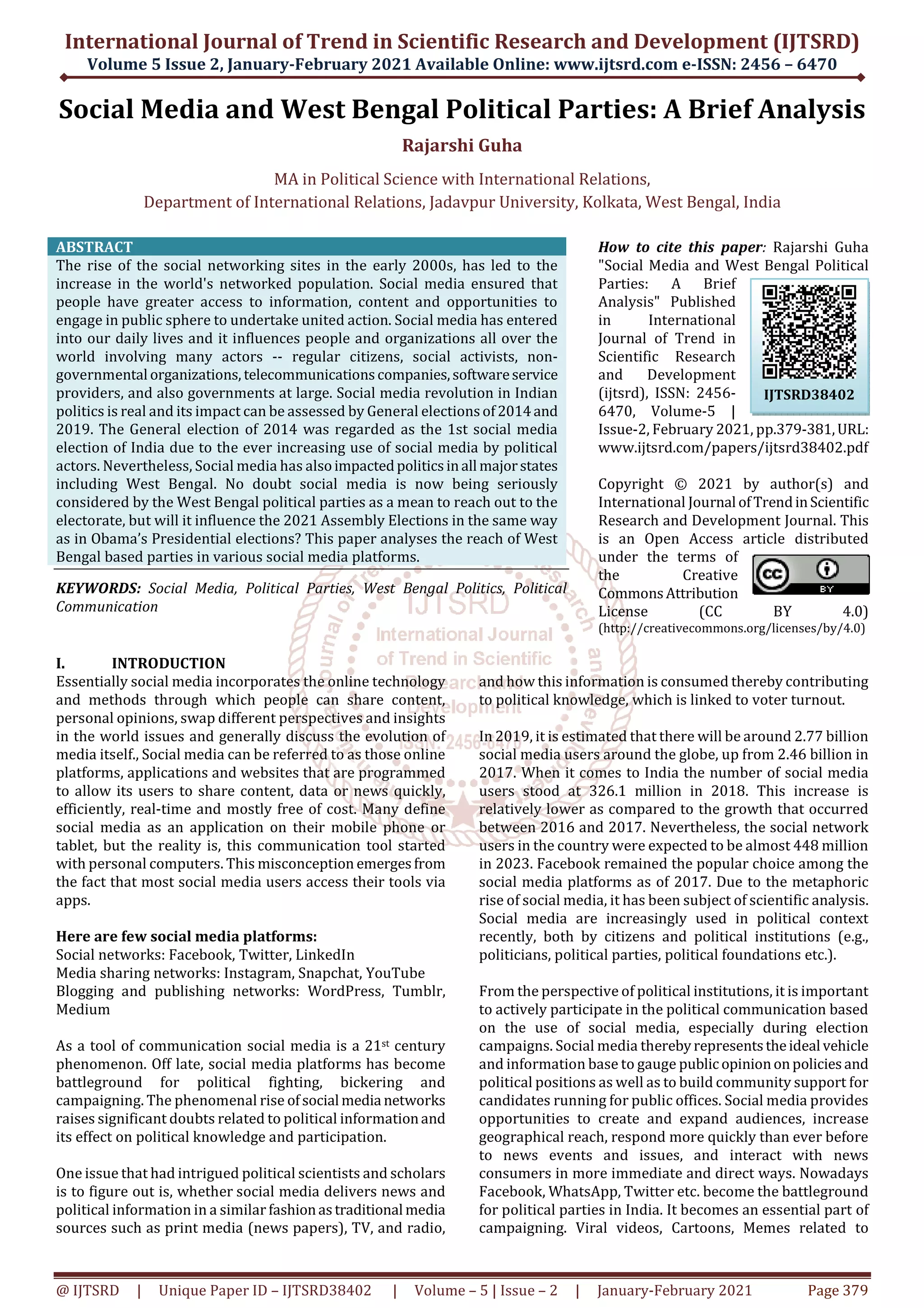 Social Media and West Bengal Political Parties A Brief Analysis | PDF