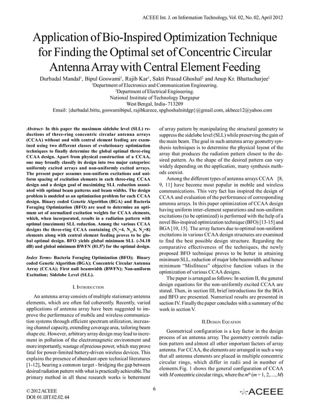 Application Of Bio Inspired Optimization Technique For Finding The Optimal Set Of Concentric