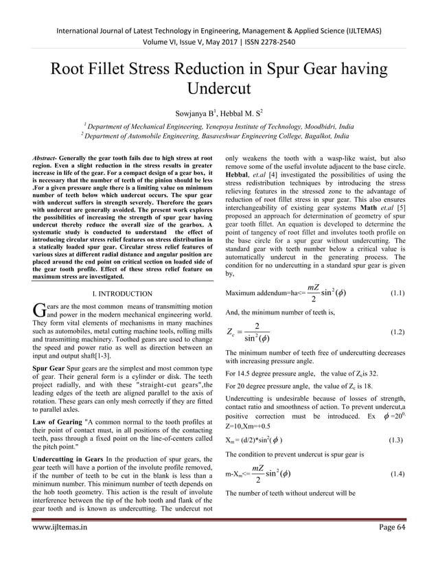 Root Fillet Stress Reduction in Spur Gear having Undercut | PDF