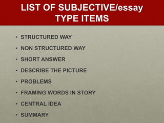Objective and Essay Type Items | PPT