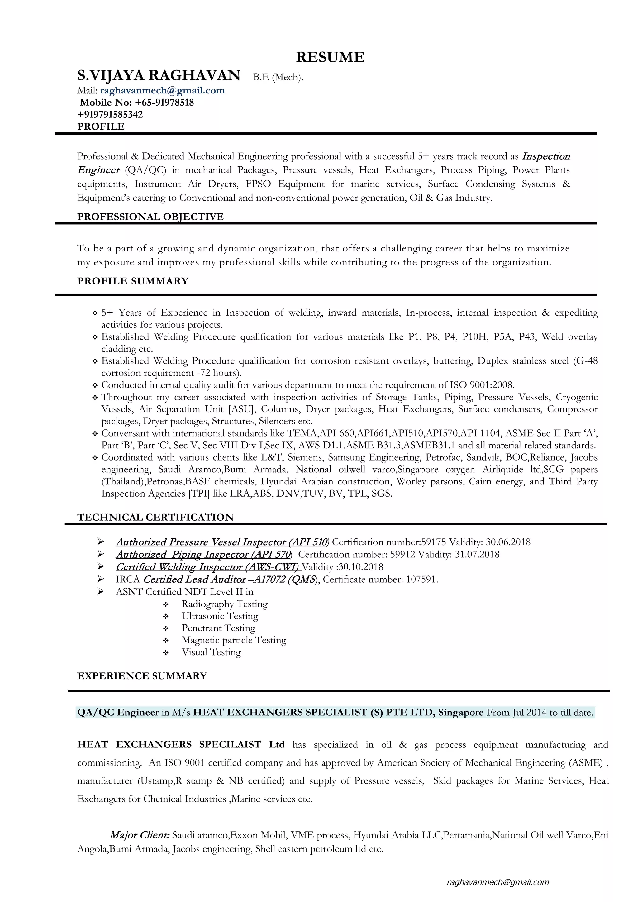 Resume of QA QC-Welding Engineer with 5+ years of exp | PDF