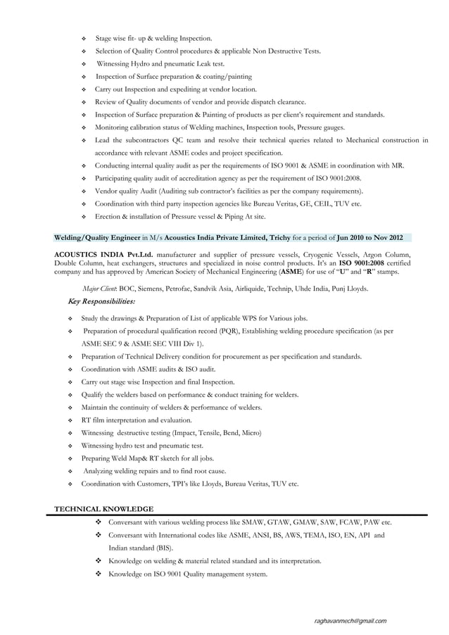 Resume of QA QC-Welding Engineer with 5+ years of exp | PDF | Business | Business and Finance