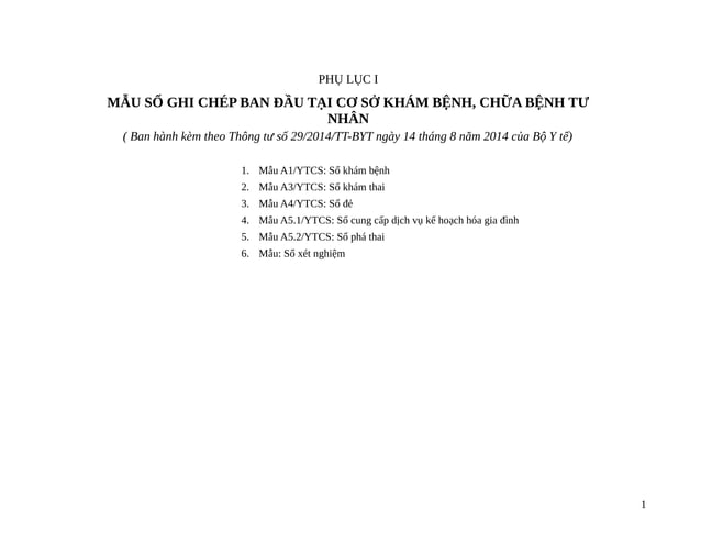PHỤ LỤC I MẪU SỔ GHI CHÉP BAN ĐẦU TẠI CƠ SỞ KHÁM BỆNH, CHỮA BỆNH TƯ NHÂN | PDF