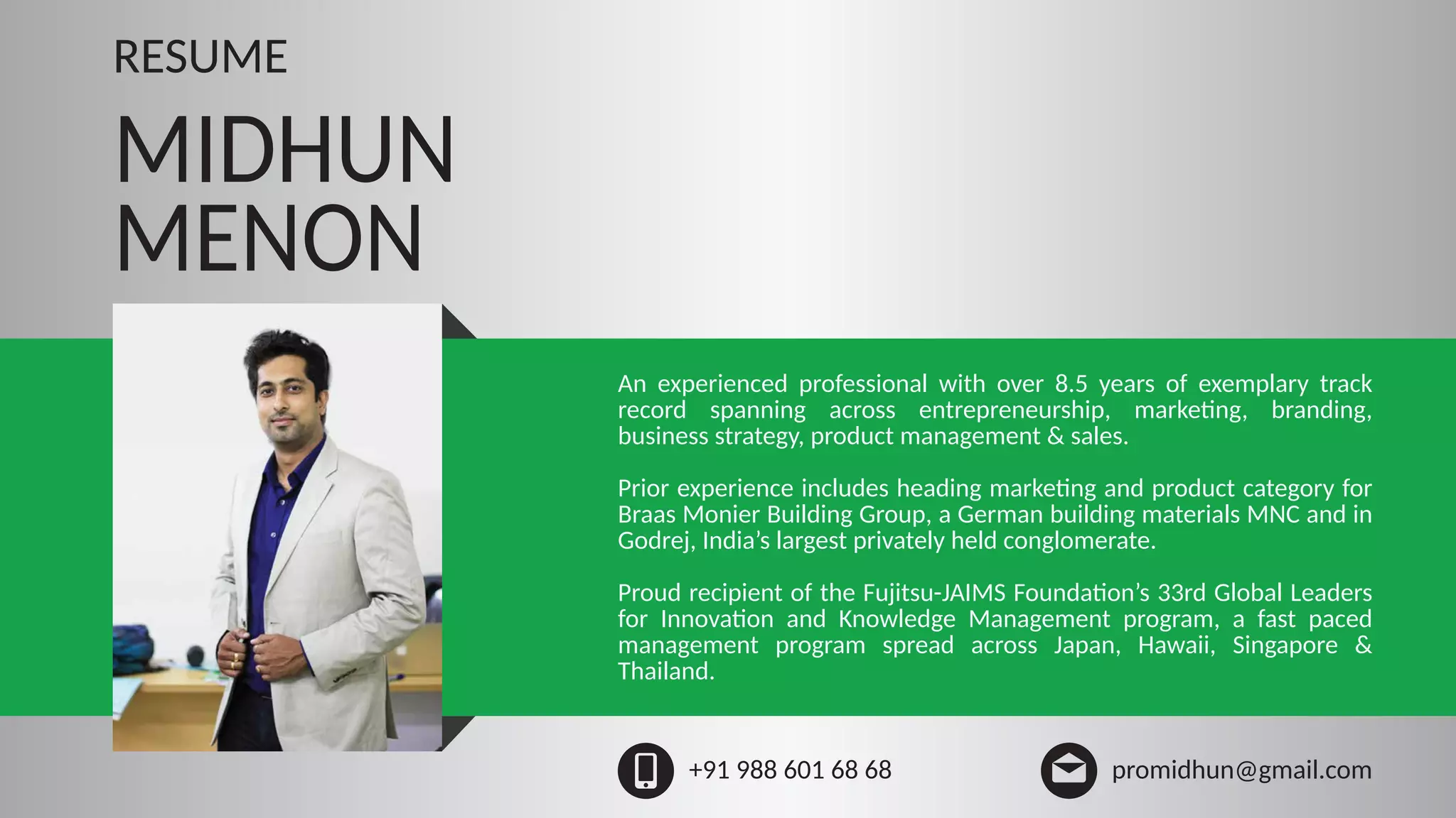 Midhun Menon - Visual CV | PDF | Business Administration | Business