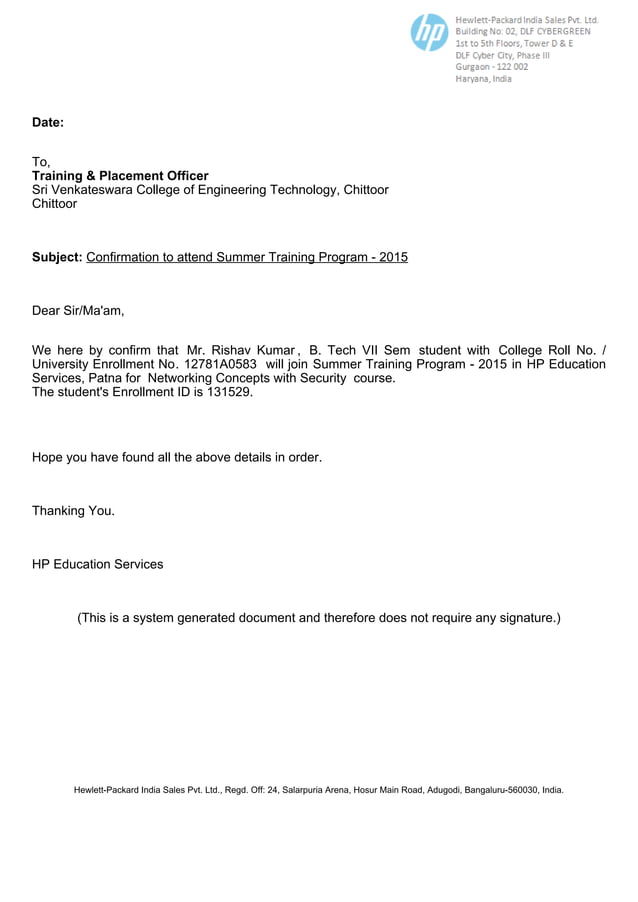 training_letter | PDF