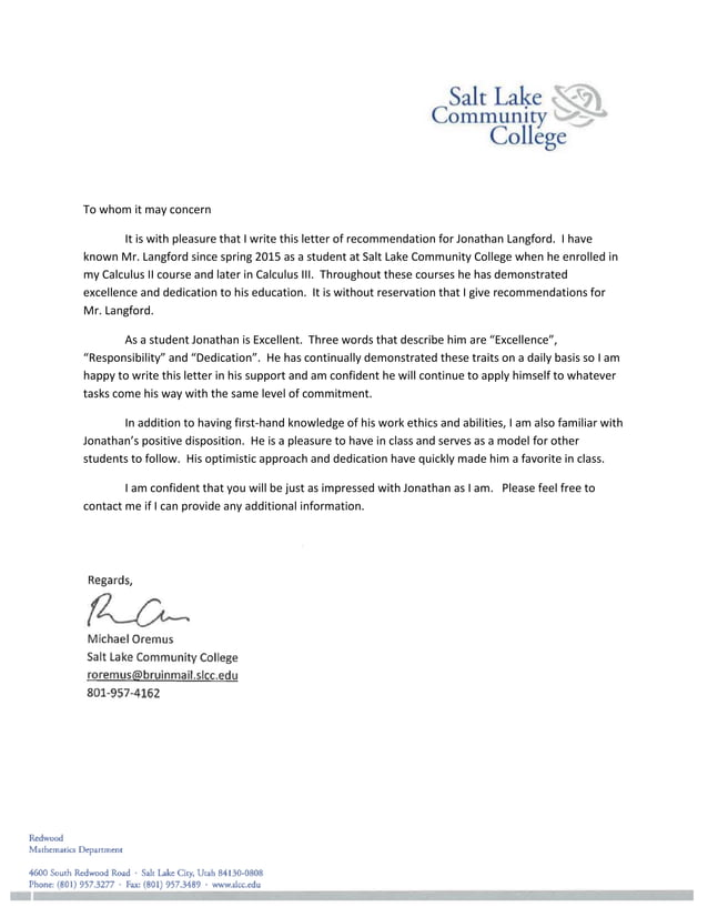 Jonathan Langfords Recommendation Letter Pdf