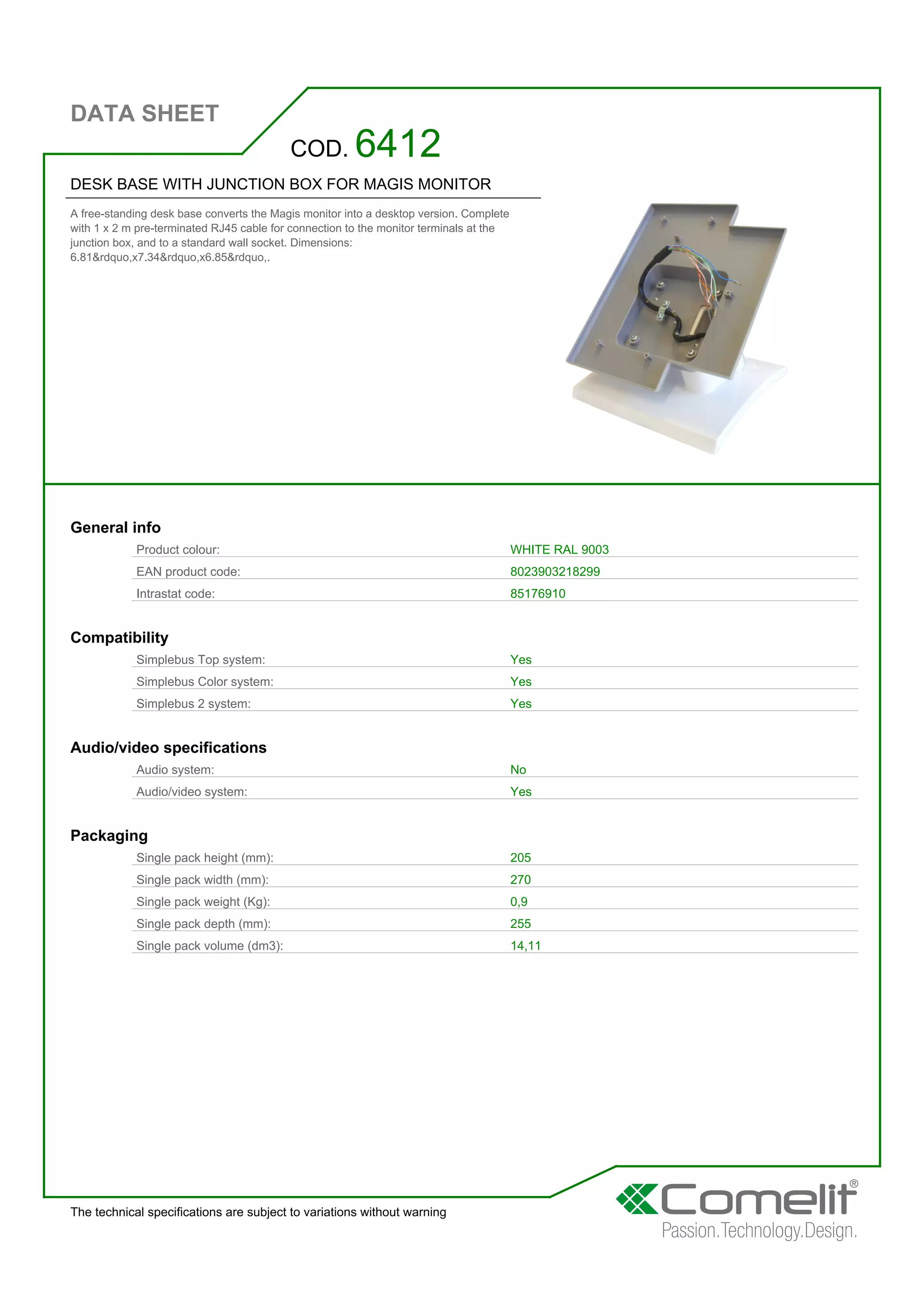 Comelit 6412 Data Sheet | PDF