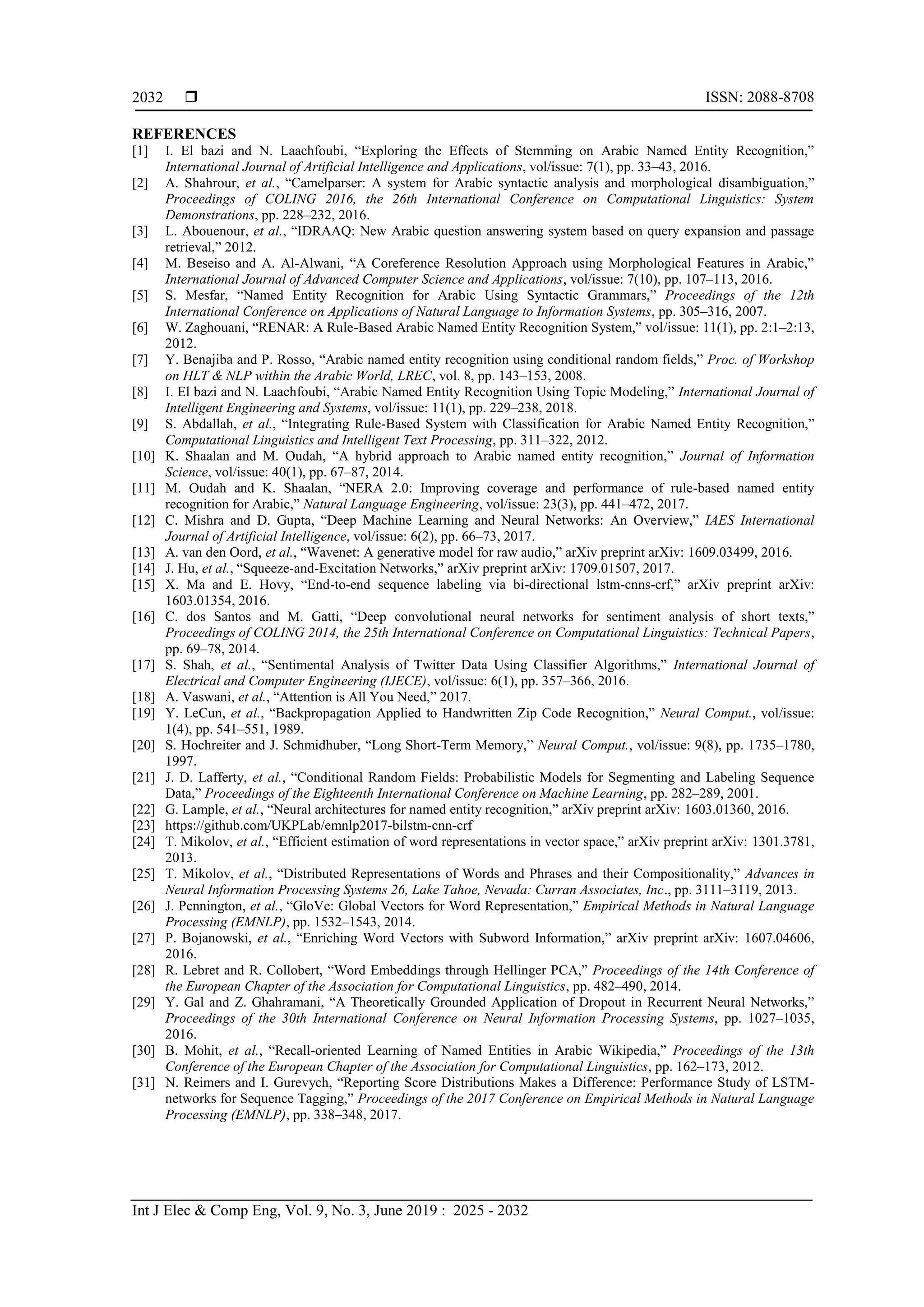 Arabic Named Entity Recognition Using Deep Learning Approach Pdf