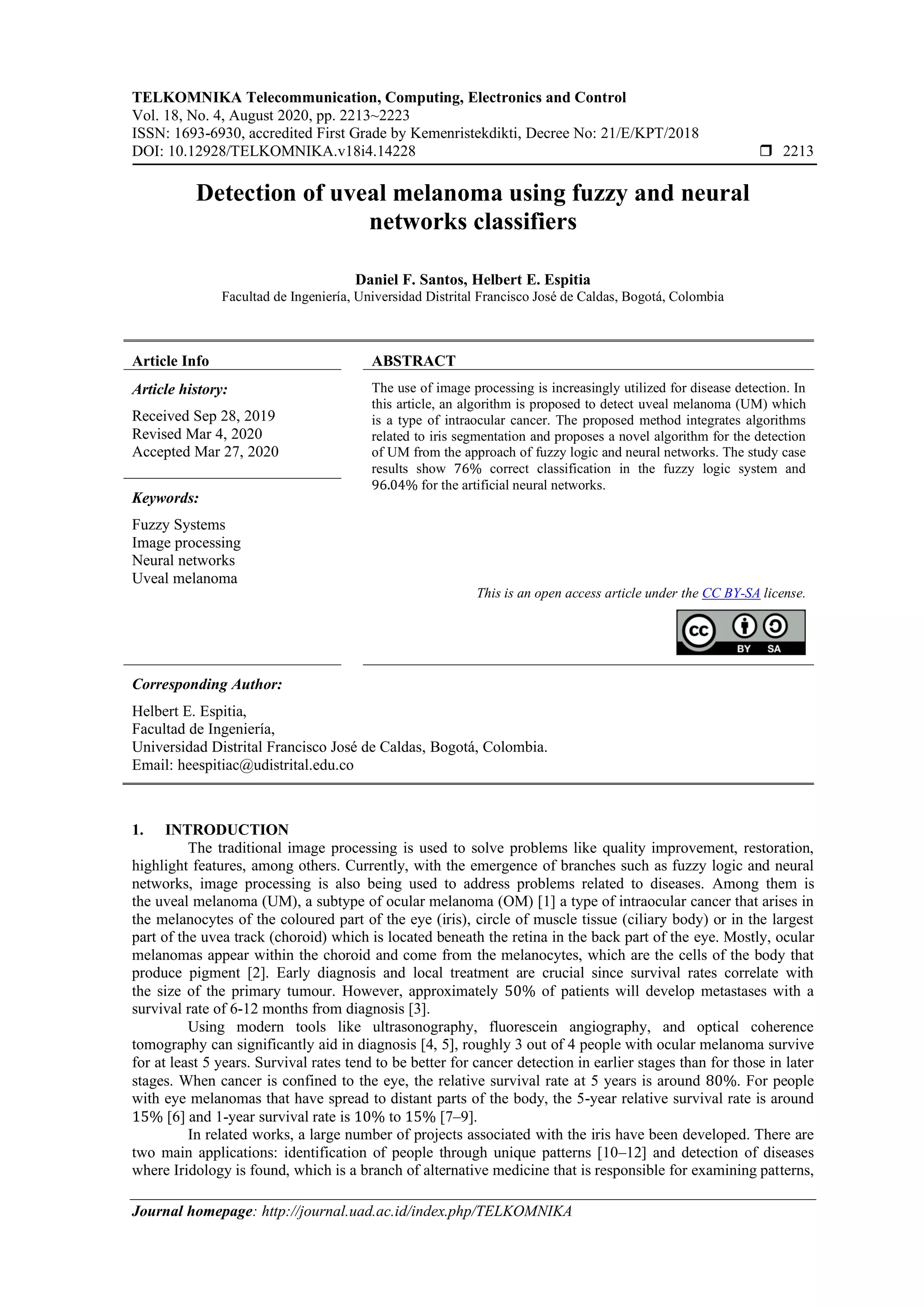 Detection Of Uveal Melanoma Using Fuzzy And Neural Networks Classifiers Pdf