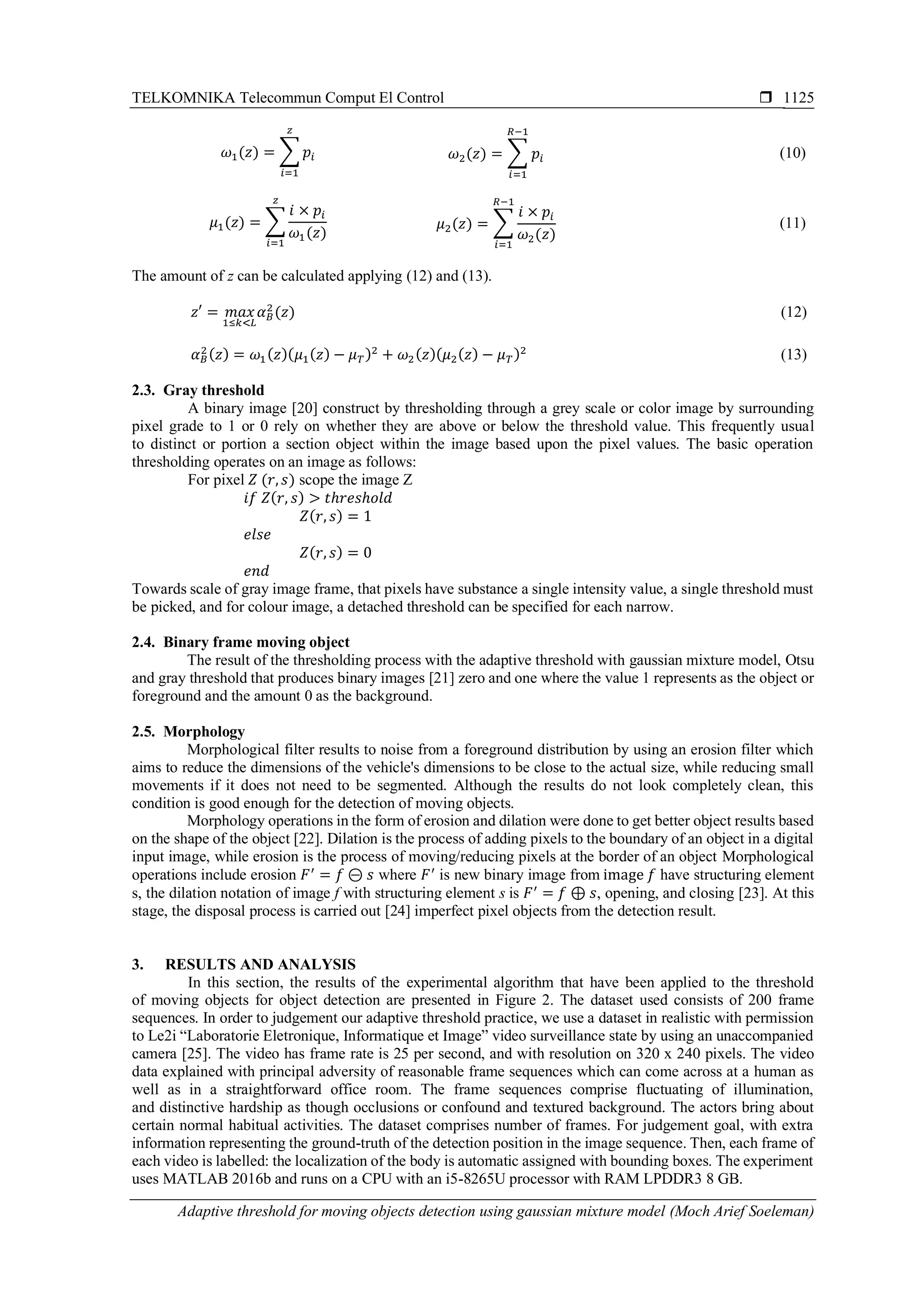 Adaptive threshold for moving objects detection using gaussian mixture model | PDF