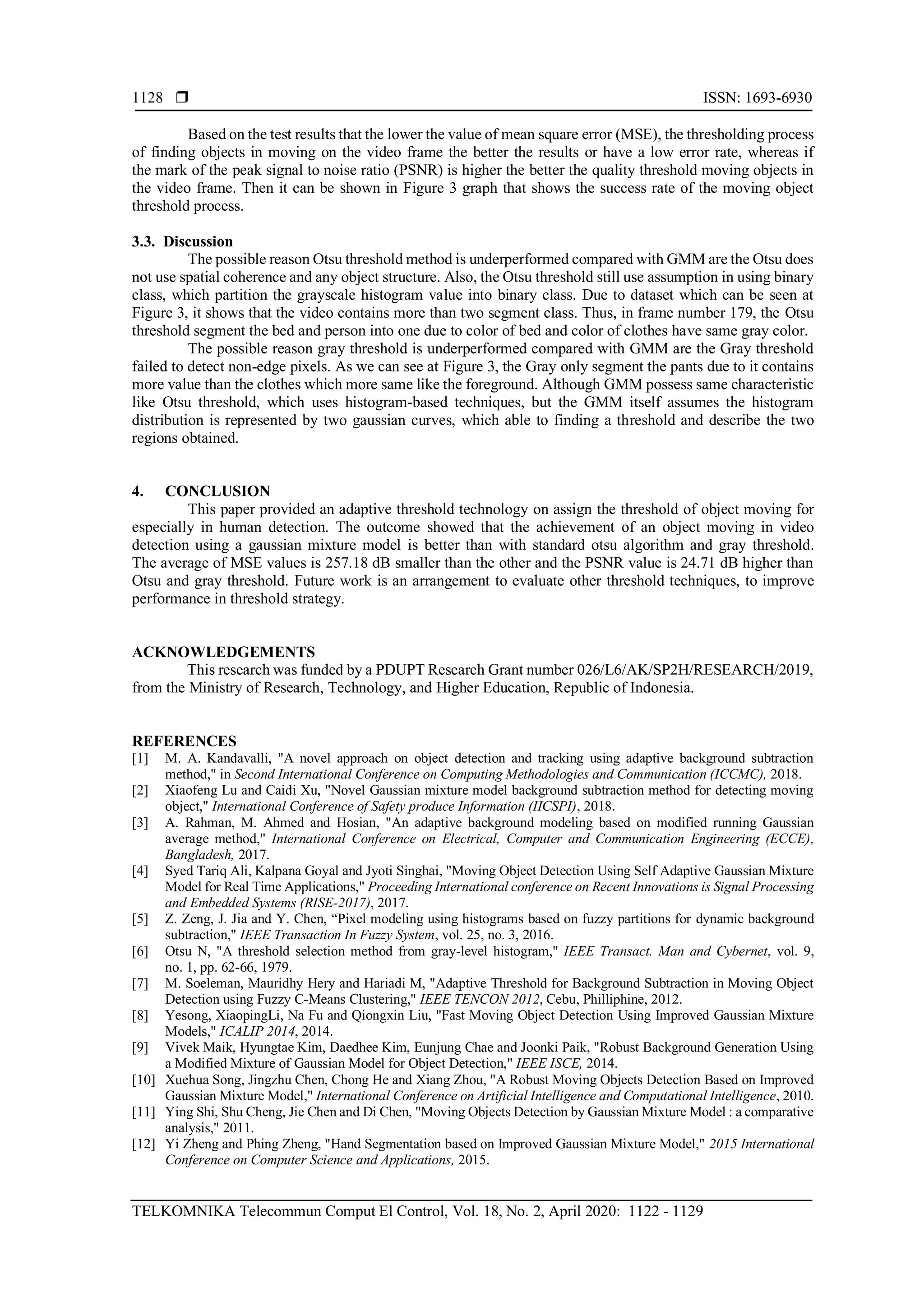 Adaptive threshold for moving objects detection using gaussian mixture model | PDF