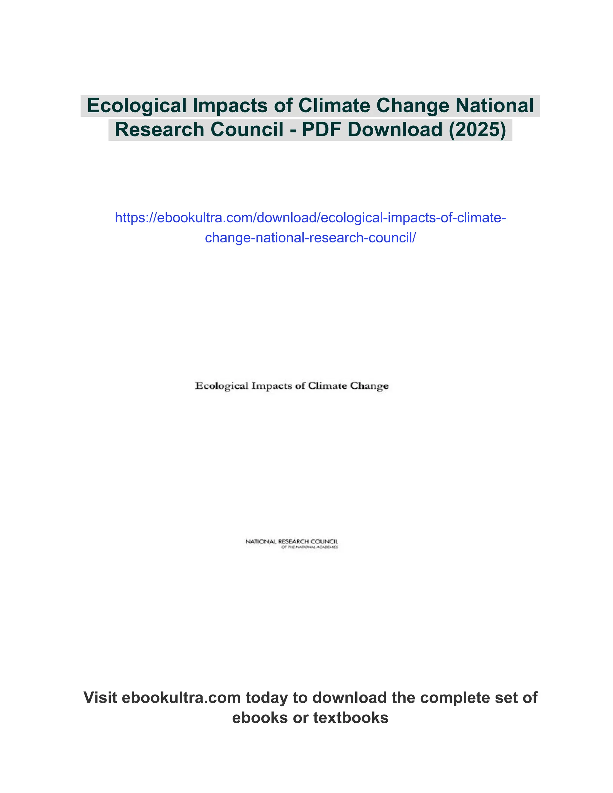 Ecological Impacts of Climate Change National Research Council | PDF