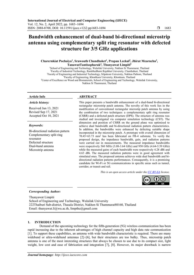 Bandwidth enhancement of dual-band bi-directional microstrip antenna ...