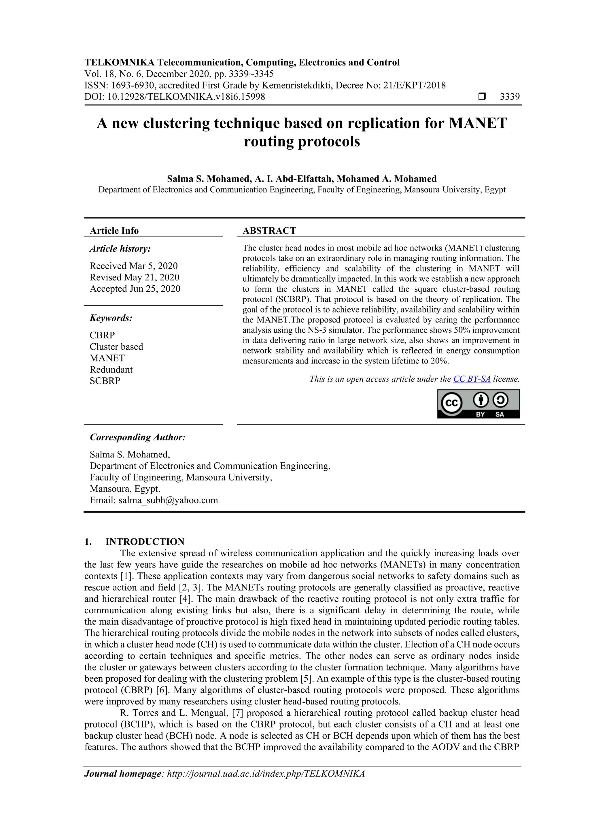 A New Clustering Technique Based On Replication For Manet Routing