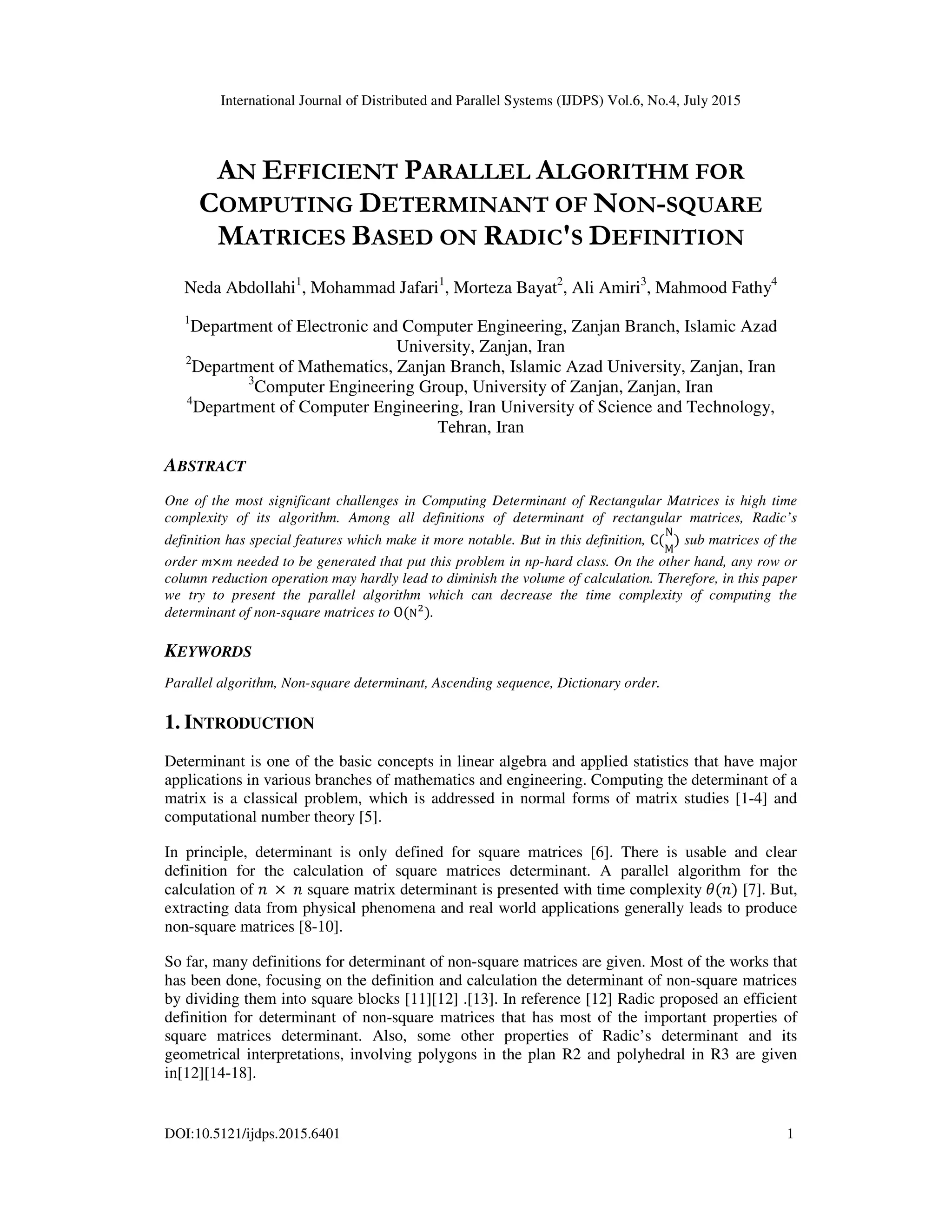 An Efficient Parallel Algorithm For Computing Determinant Of Non Square 5527