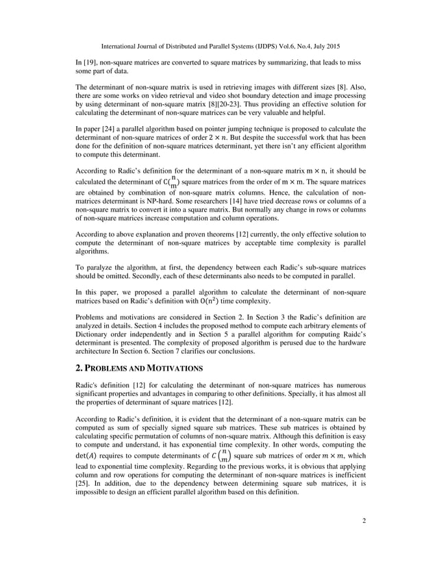 An Efficient Parallel Algorithm For Computing Determinant Of Non Square Matrices Based On Radic 9985