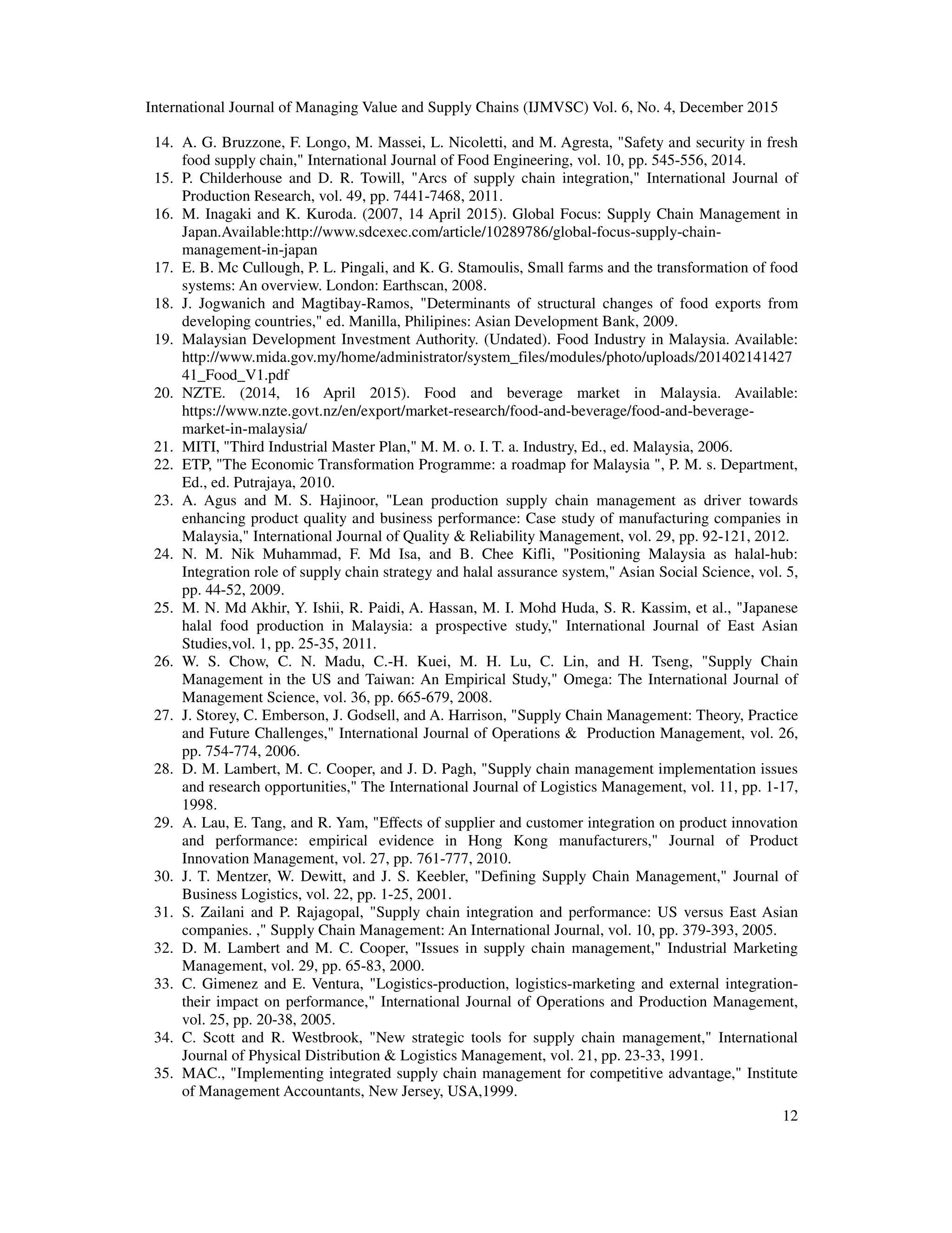 FOOD SUPPLY CHAIN INTEGRATION: LEARNING FROM THE SUPPLY CHAIN ...