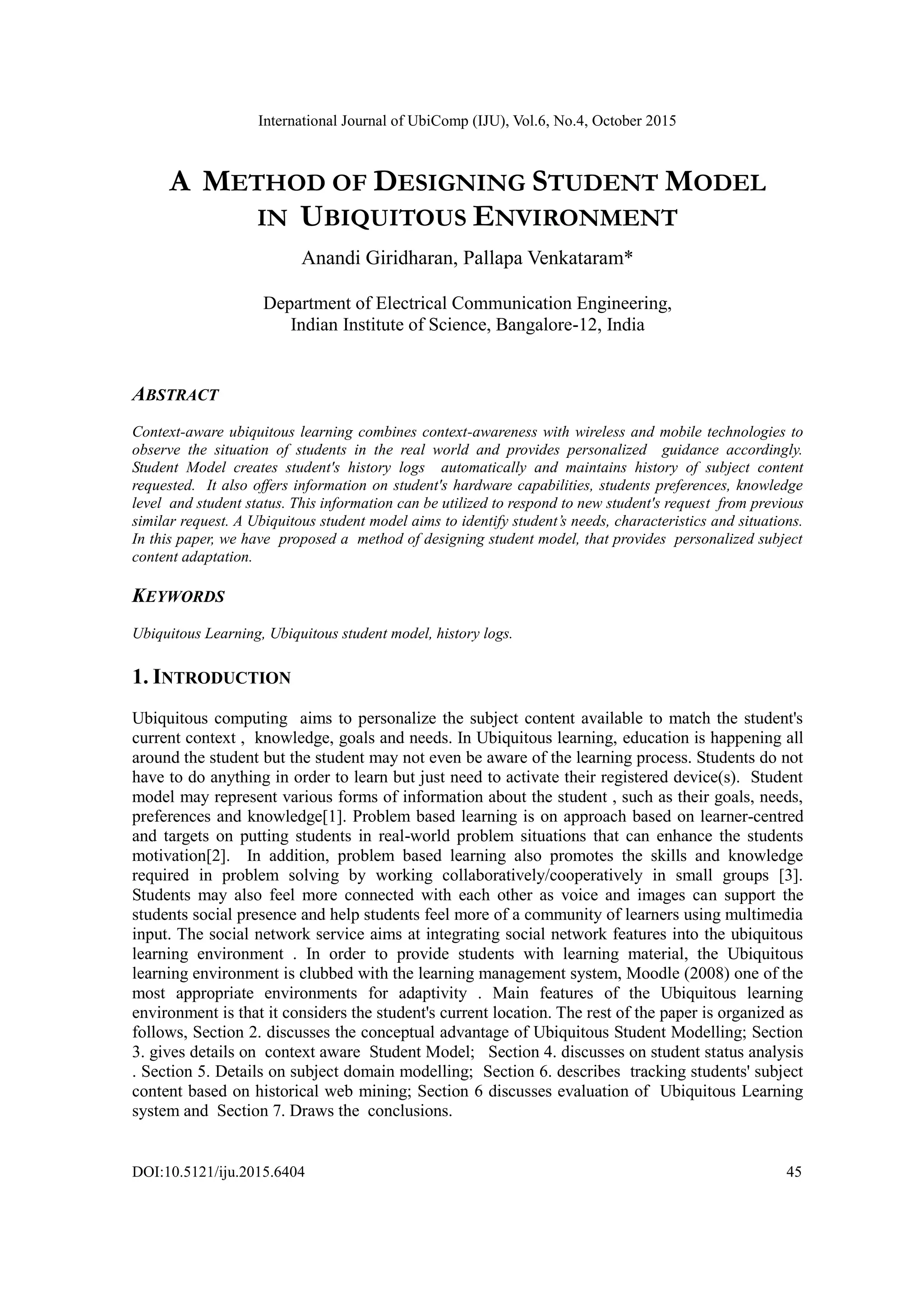 A Method of Designing Student Model in Ubiquitous Environment | PDF