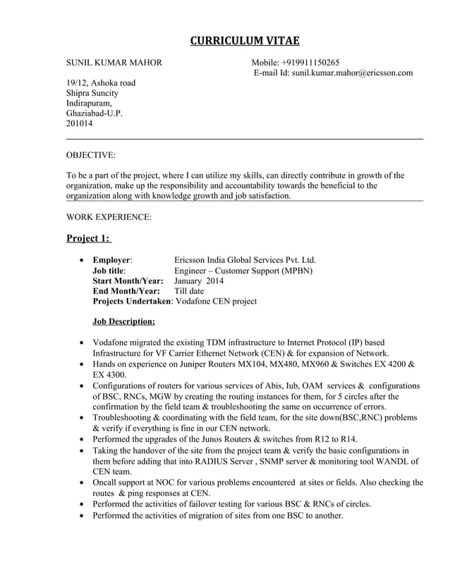 sunil CV _2016 | DOC | Computer Networking | Computing