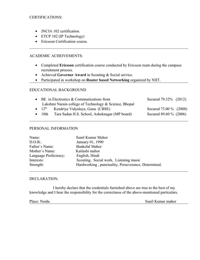 sunil CV _2016 | DOC | Computer Networking | Computing