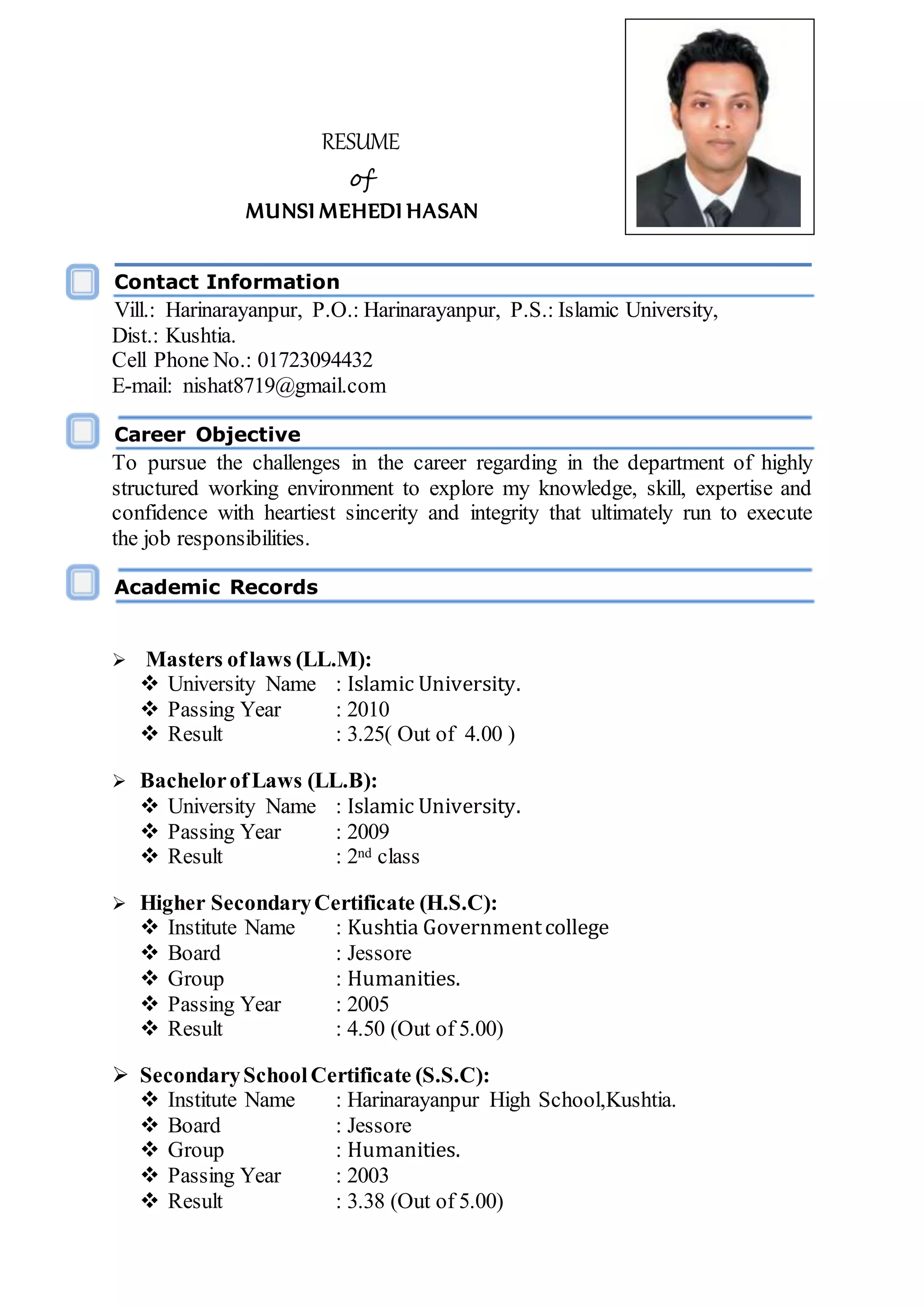 mehedi hasan cv (1) | DOCX | Islam | Religion & Spirituality