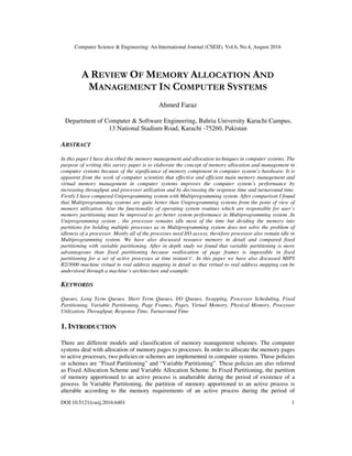 A REVIEW OF MEMORY ALLOCATION AND MANAGEMENT IN COMPUTER SYSTEMS | PDF