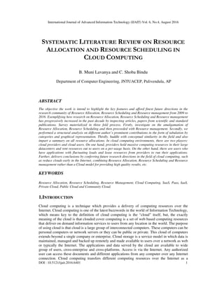 SYSTEMATIC LITERATURE REVIEW ON RESOURCE ALLOCATION AND RESOURCE SCHEDULING IN CLOUD COMPUTING ...