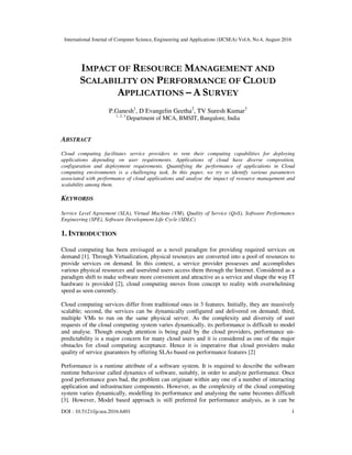 IMPACT OF RESOURCE MANAGEMENT AND SCALABILITY ON PERFORMANCE OF CLOUD APPLICATIONS – A SURVEY | PDF