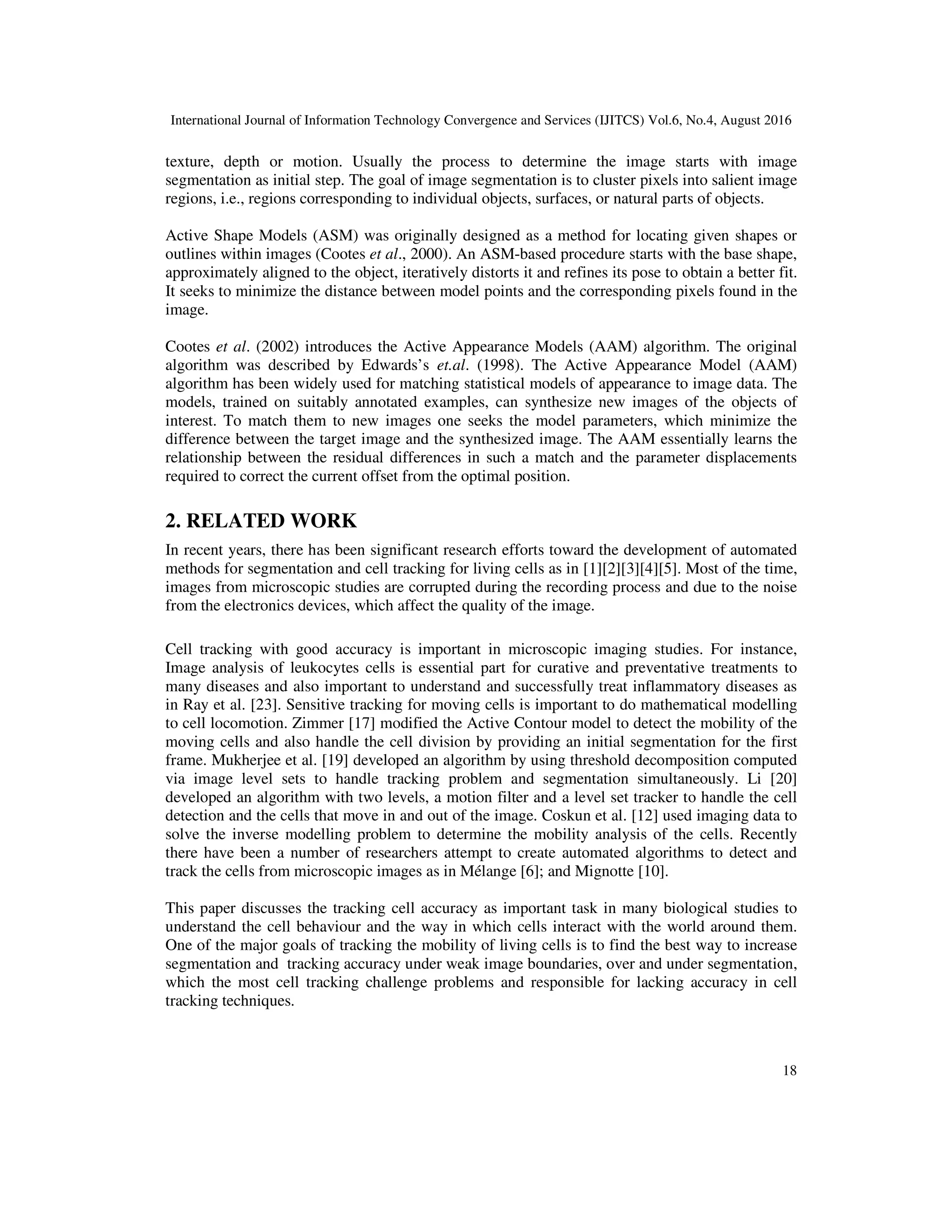CELL TRACKING QUALITY COMPARISON BETWEEN ACTIVE SHAPE MODEL (ASM) AND ACTIVE APPEARANCE MODELS ...