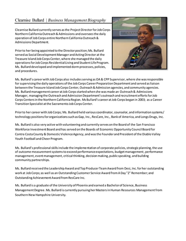 Clearnise Bullard Bio | PDF