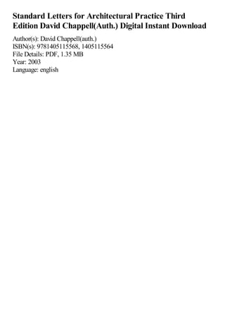 Standard Letters for Architectural Practice Third Edition David ...