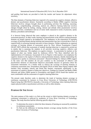 EFFECTIVE COVERAGE OF LEARNING DOMAINS IN STUDENTS ASSESSMENT BY LECTURERS OF CROSS RIVER ...