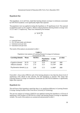 EFFECTIVE COVERAGE OF LEARNING DOMAINS IN STUDENTS ASSESSMENT BY LECTURERS OF CROSS RIVER ...
