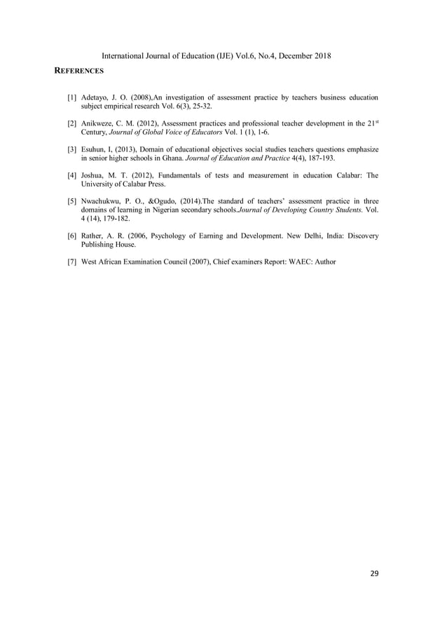 EFFECTIVE COVERAGE OF LEARNING DOMAINS IN STUDENTS ASSESSMENT BY LECTURERS OF CROSS RIVER ...