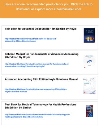 Solution Manual for Advanced Accounting 11th Edition by Hoyle | PDF
