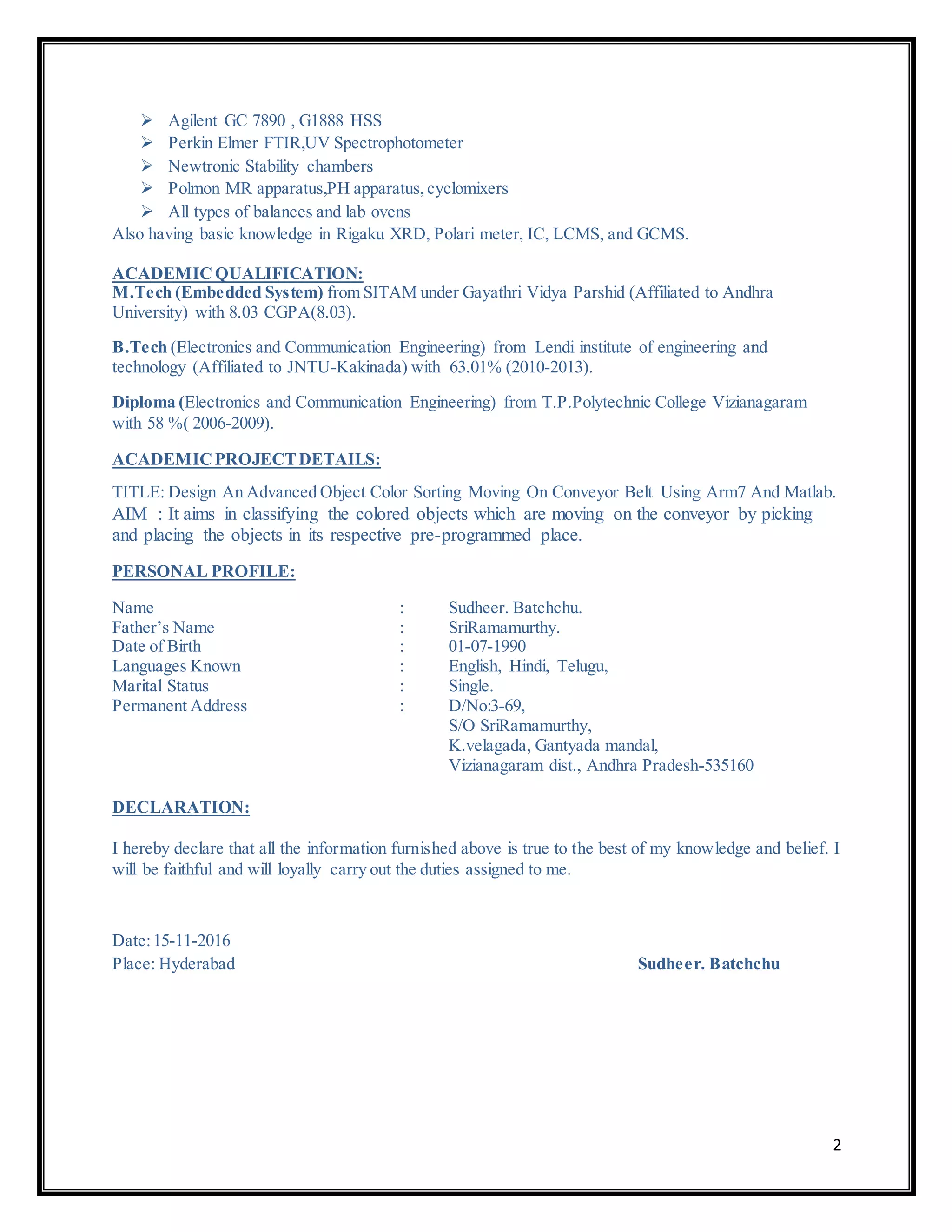 Sudheer instrumentation engineer Resume | DOCX