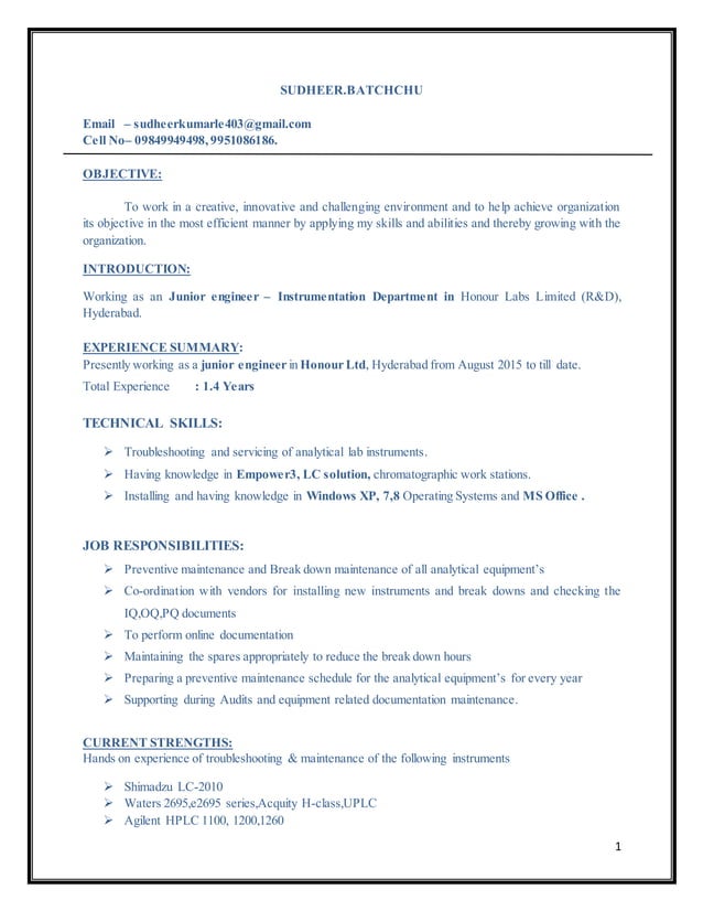 Sudheer instrumentation engineer Resume | PDF