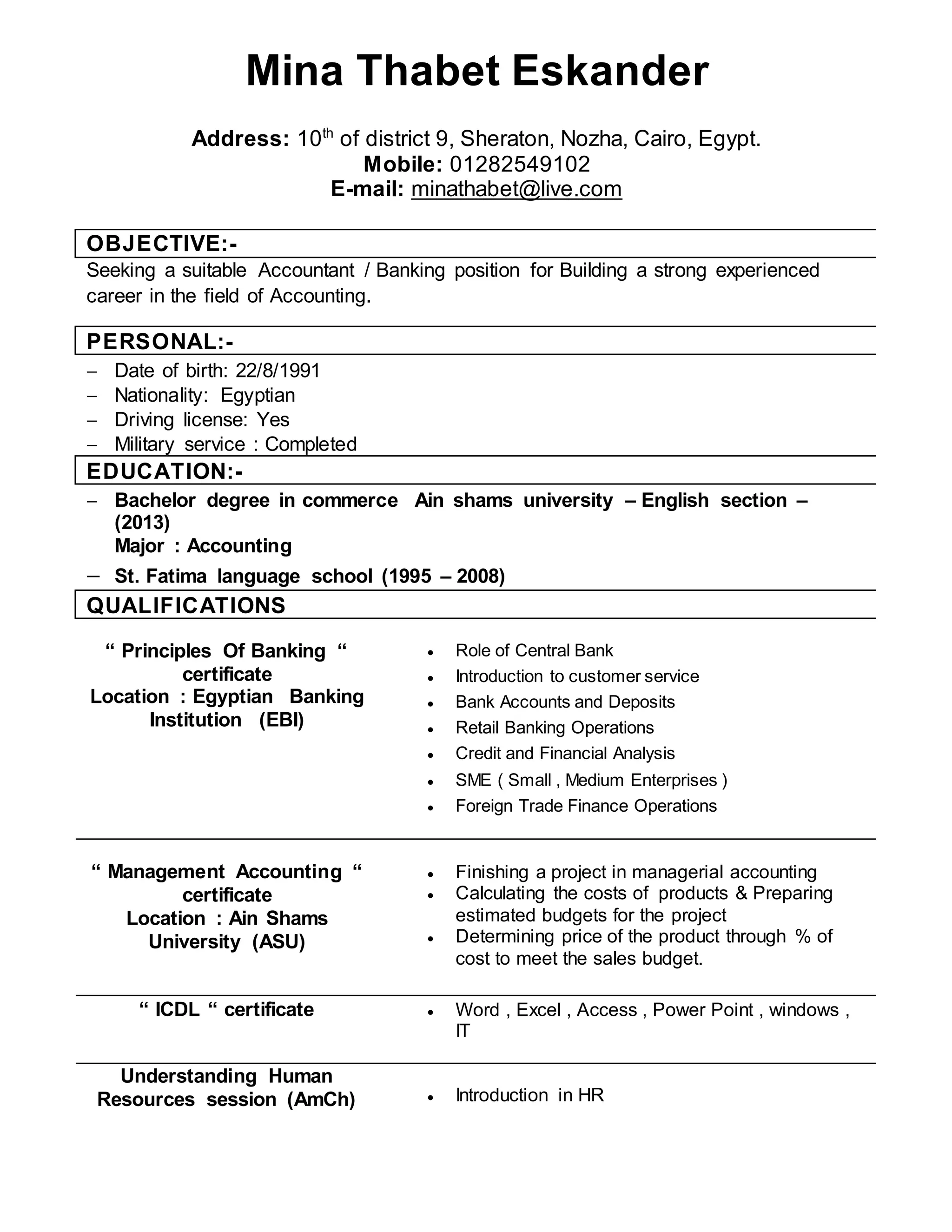 mina thabet Resume(accounting) | DOCX