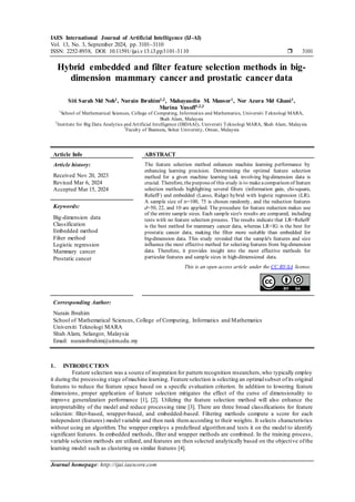Hybrid embedded and filter feature selection methods in big dimension ...