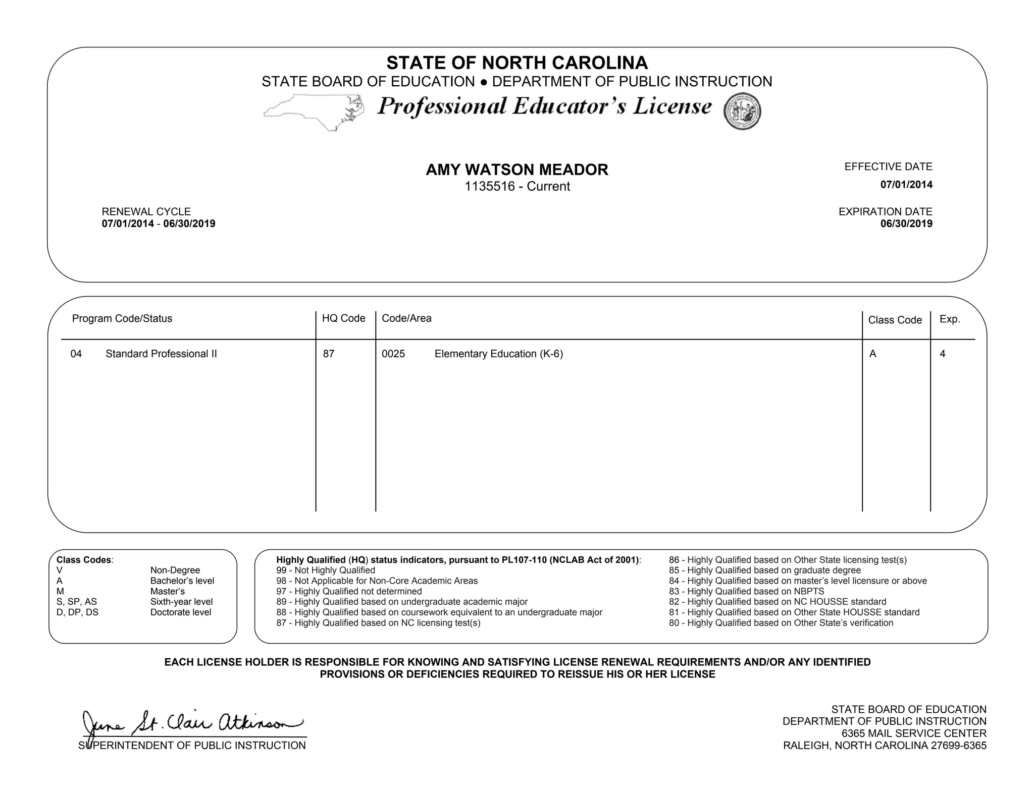 Amy Meador Teacher License | PPT