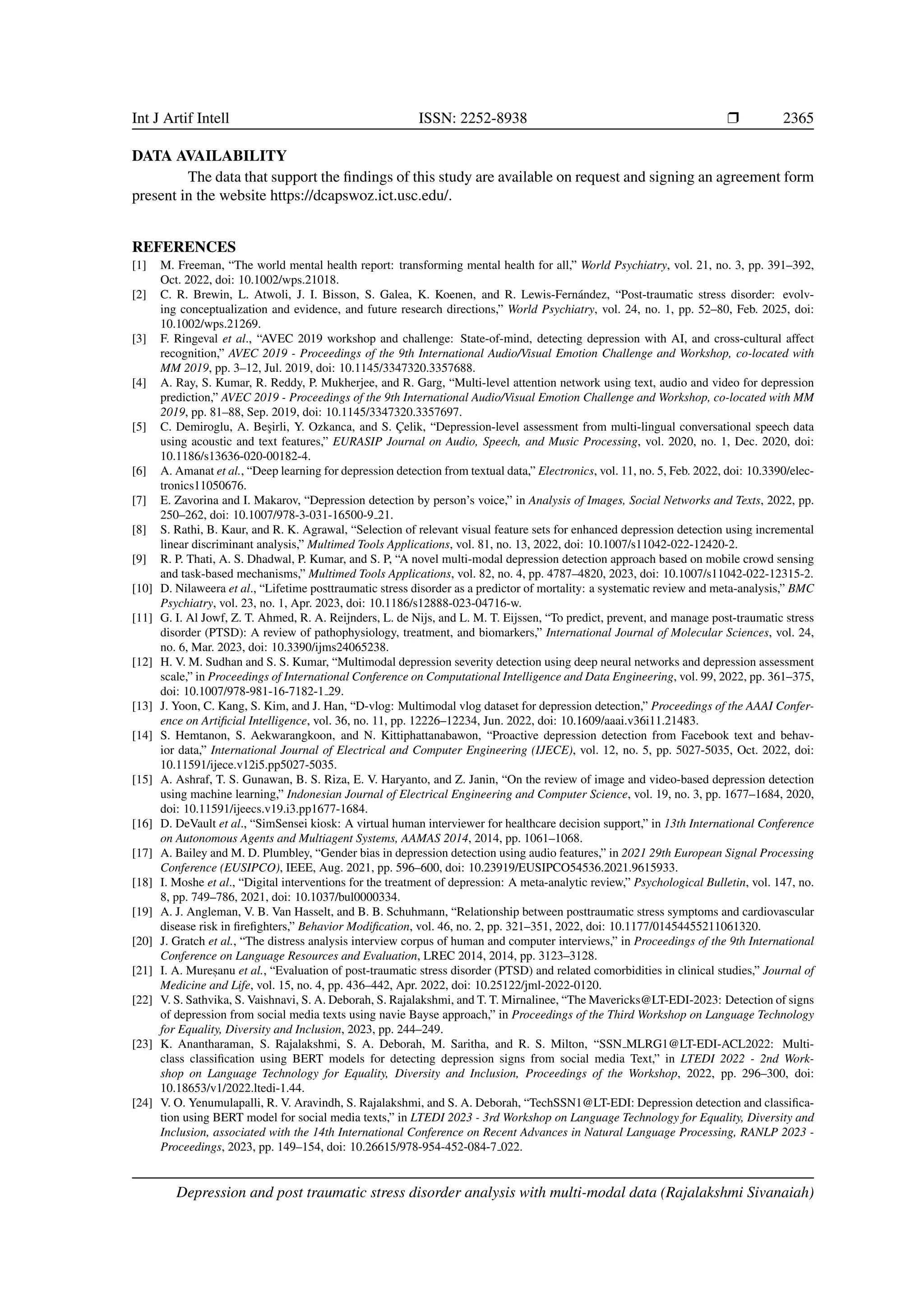 Depression and post traumatic stress disorder analysis with multi-modal ...