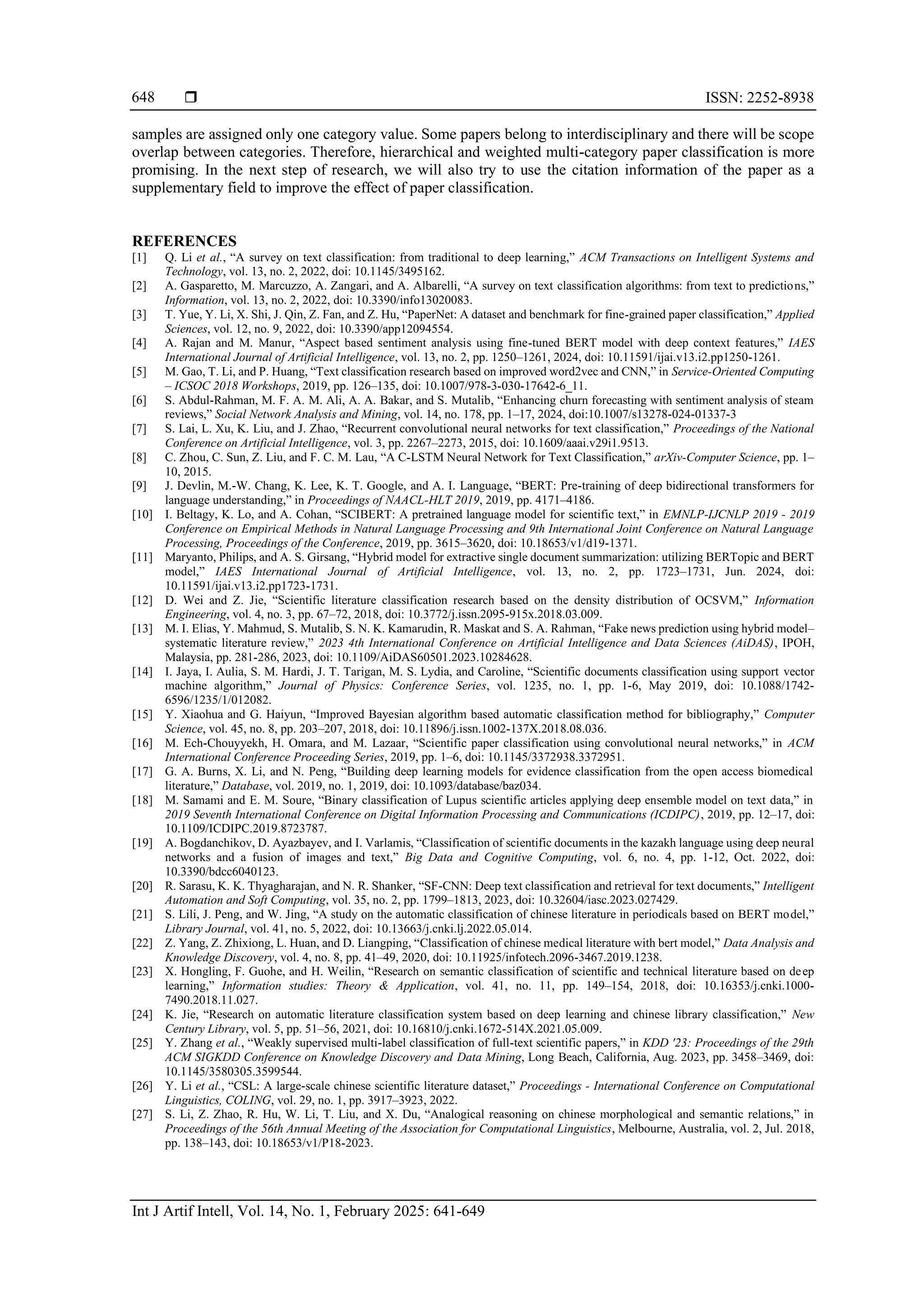 Chinese paper classification based on pre-trained language model and ...