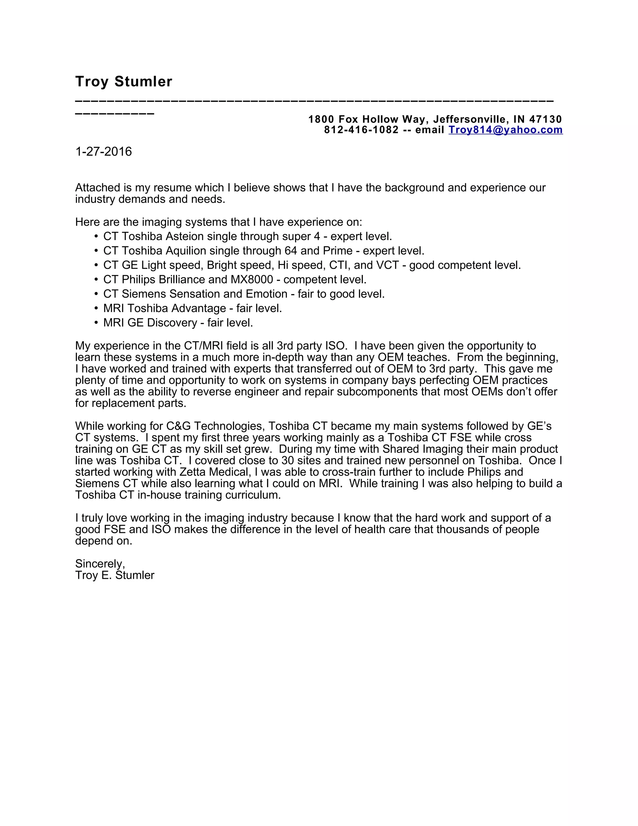 Troy Stumler Cover Letter | DOC