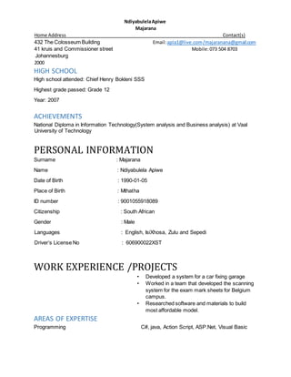 Ndiyabulela Apiwe Majarana_CV | DOCX