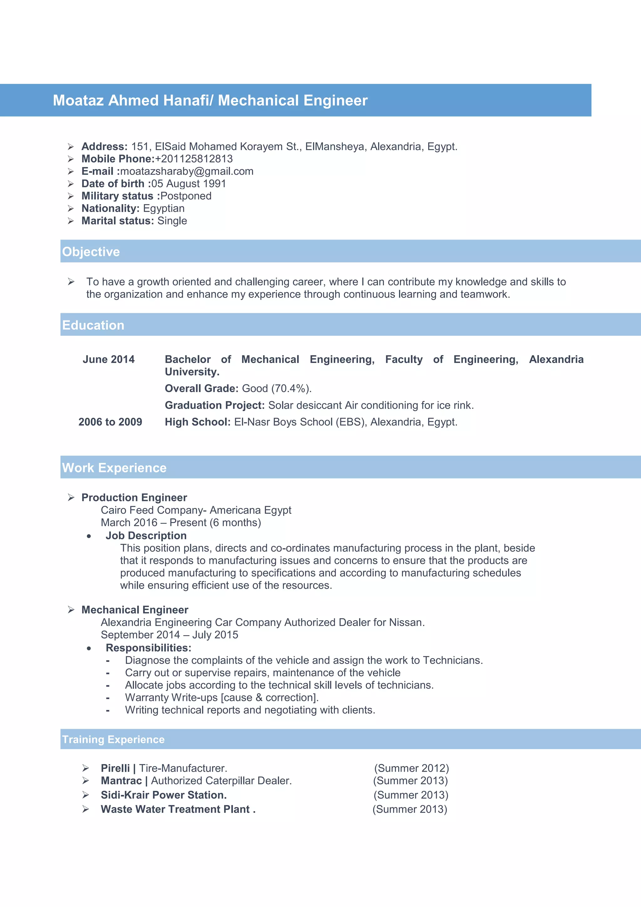 Moataz Ahmed Hanafy's CV | PDF