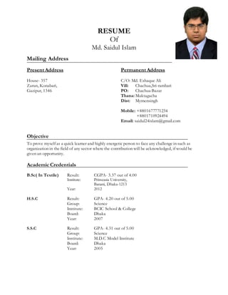 RESUME Of Saidul Islam | DOCX | Professional School | Postgraduate ...