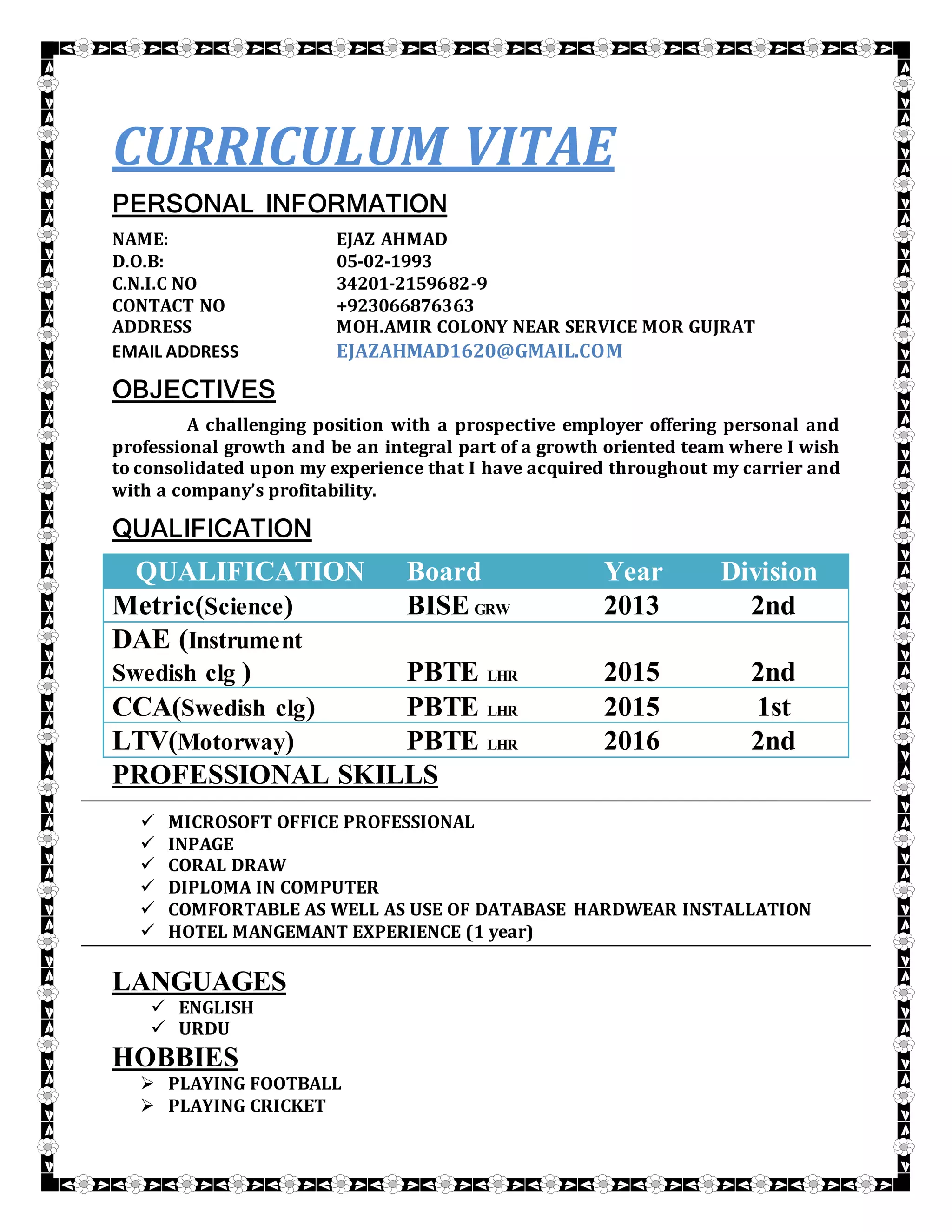 EJAZ AHMED CV | DOCX