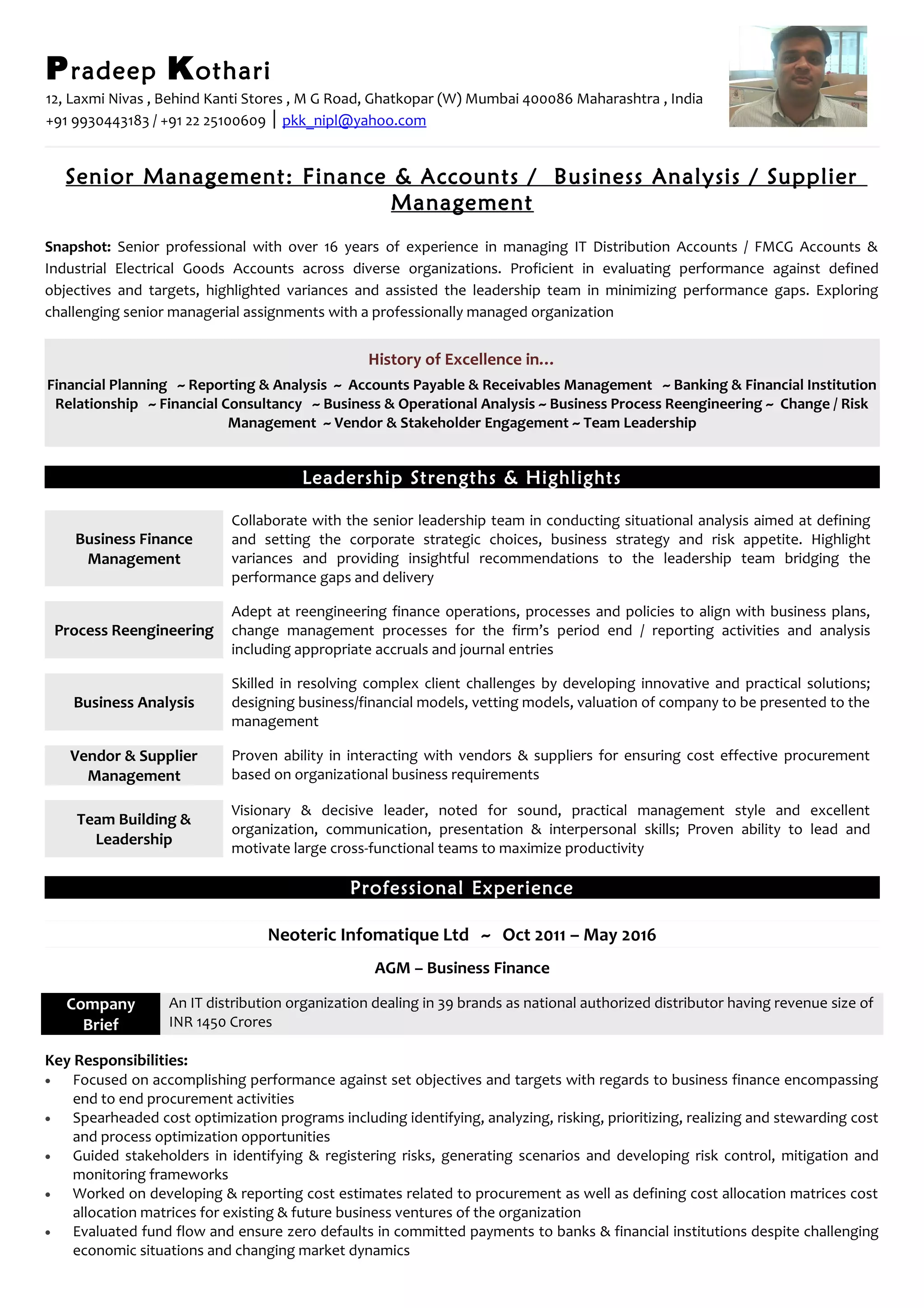 Resume - Pradeep Kothari | DOC