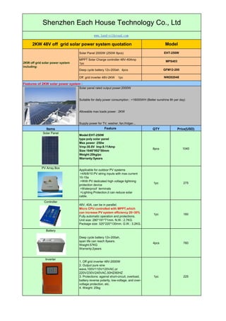 EHT 2KW 48V off grid solar power system quotation | PDF